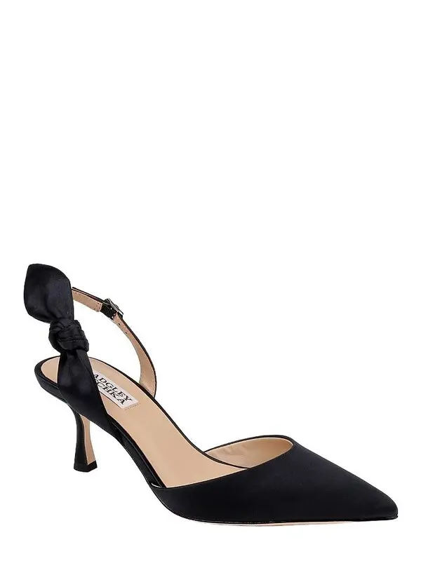 Badgley Mischka Yuan Slingback Pumps With Bow Detailing - Black Satin