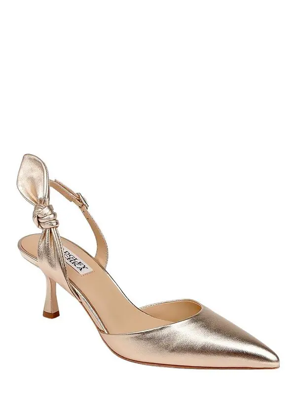 Badgley Mischka Yuan Slingback Pumps With Bow Detailing - Gold Metallic