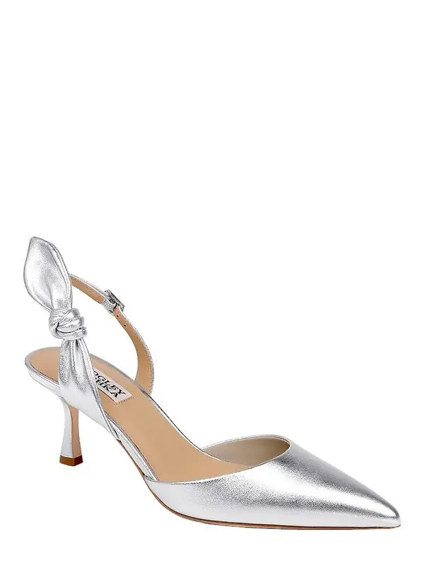 Badgley Mischka Yuan Slingback Pumps With Bow Detailing - Silver Metallic