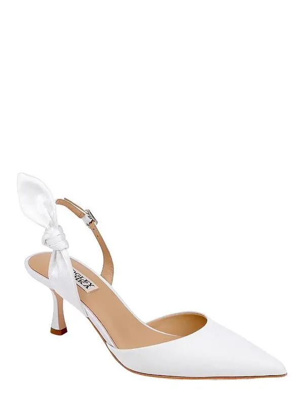 Badgley Mischka Yuan Slingback Pumps With Bow Detailing - White Crepe