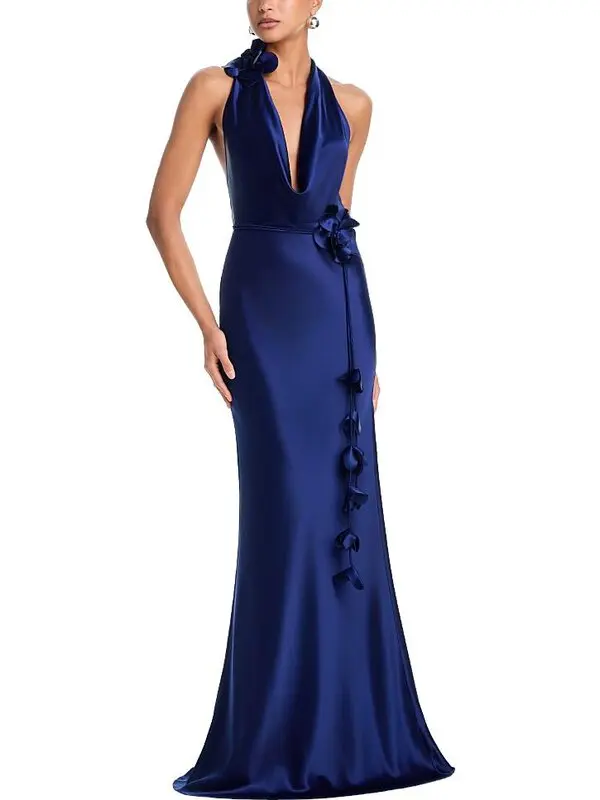 SAU LEE Delphine Satin Gown - Navy