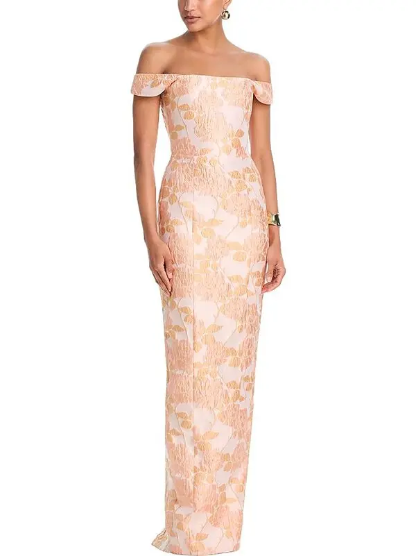 SAU LEE Joanna Jacquard Gown - Peach Pink