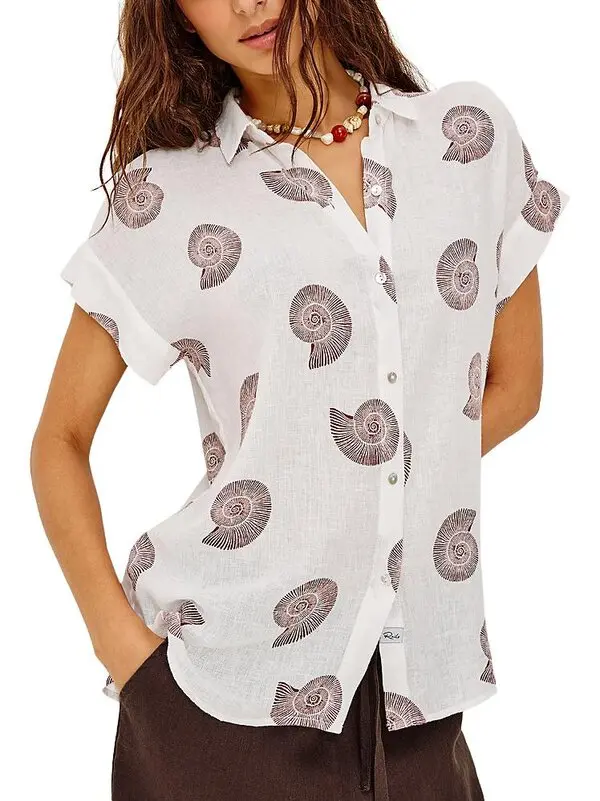 Rails Farrah Linen Blend Shell Print Shirt - Spiral Shells
