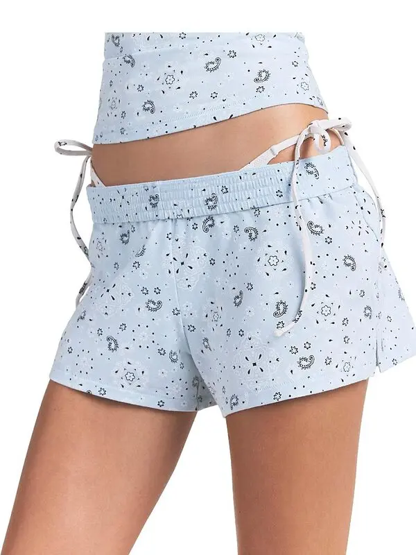 SKIMS Cotton Jersey Loose Shorts With Bandana Print - Powder Blue Bandana