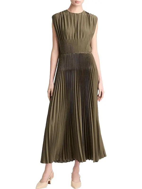Vince Chevron Pleated Dress - Sea Vine