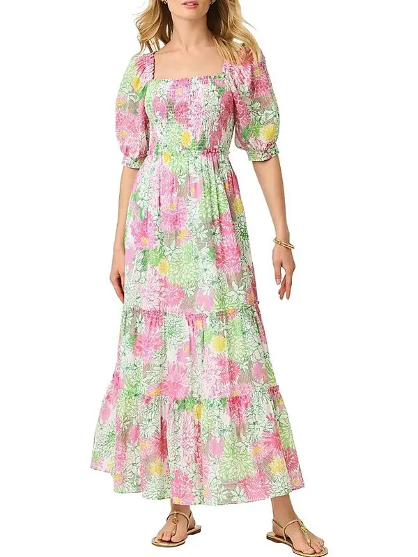 Lilly Pulitzer® Hadley Smocked Maxi Dress - Resort White Mum Patch