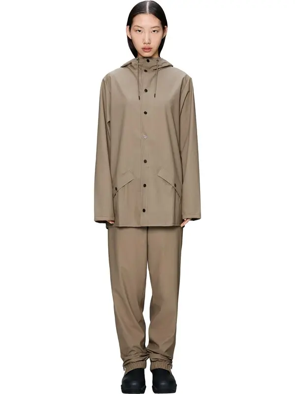 Rains Waterproof Pu Jacket With Drawstring Hood And Fishtail Hem - Beige