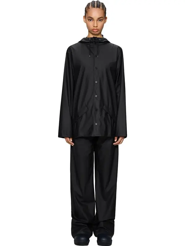 Rains Waterproof Pu Jacket With Drawstring Hood And Fishtail Hem - Black