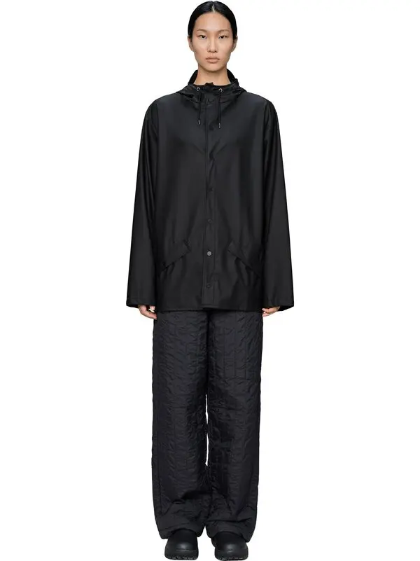 Rains Waterproof Pu Jacket With Drawstring Hood And Fishtail Hem - Black
