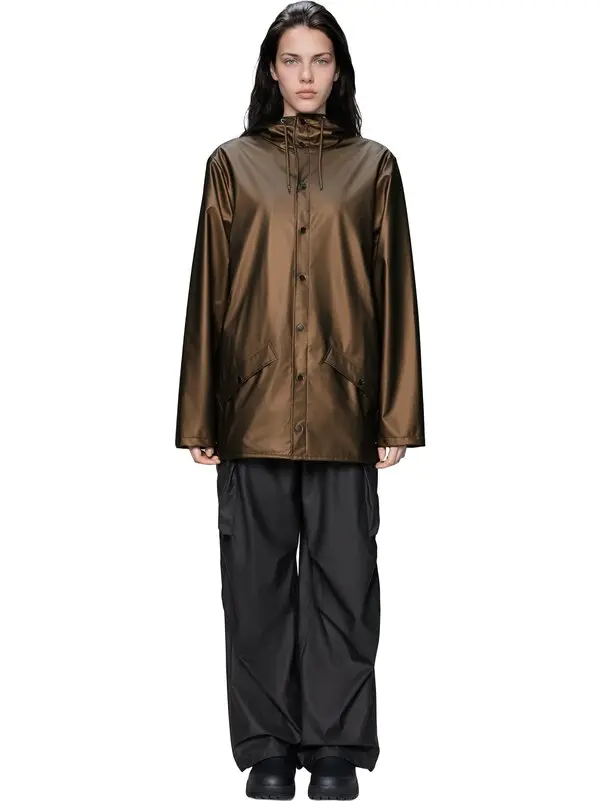 Rains Waterproof Pu Jacket With Drawstring Hood And Fishtail Hem - Comet