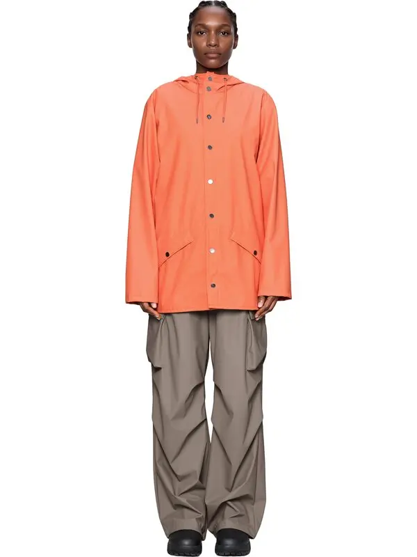 Rains Waterproof Pu Jacket With Drawstring Hood And Fishtail Hem - Ember