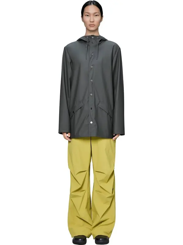 Rains Waterproof Pu Jacket With Drawstring Hood And Fishtail Hem - Grey
