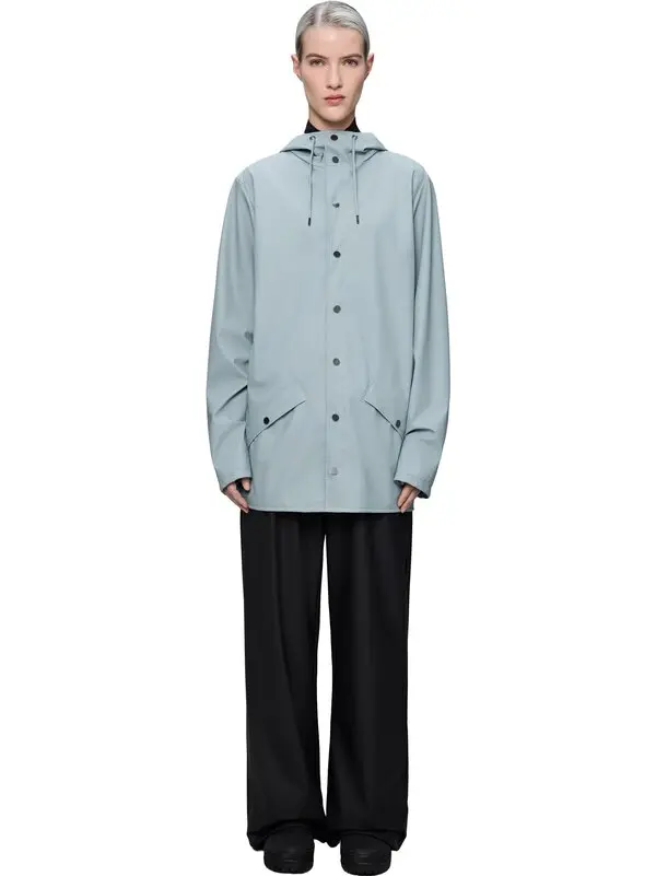 Rains Waterproof Pu Jacket With Drawstring Hood And Fishtail Hem - Pool