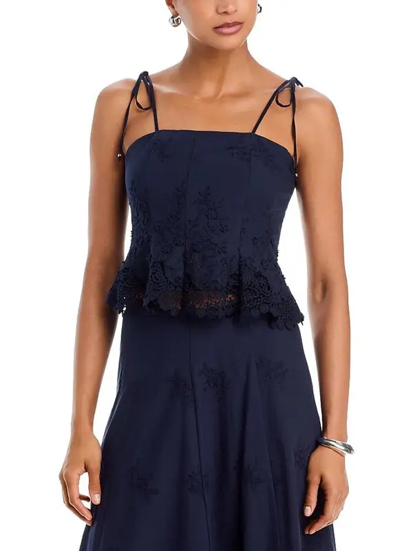 Aqua Embroidered Tank Top - Navy