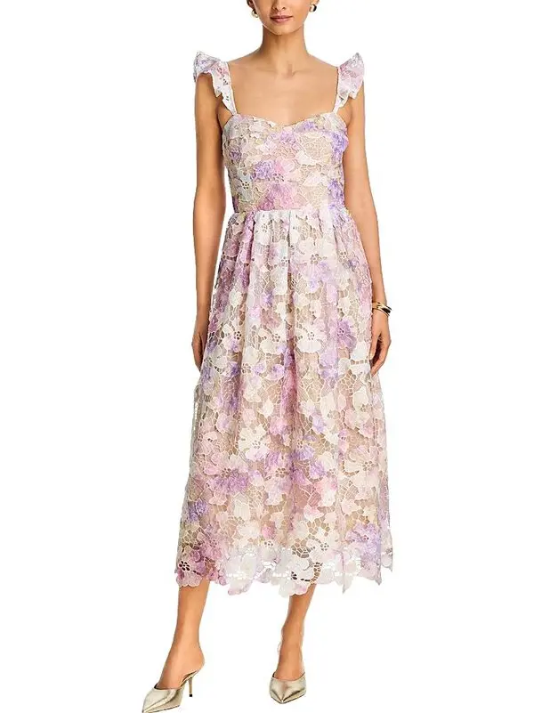 Aqua Lace Midi Dress - Pastel Multi