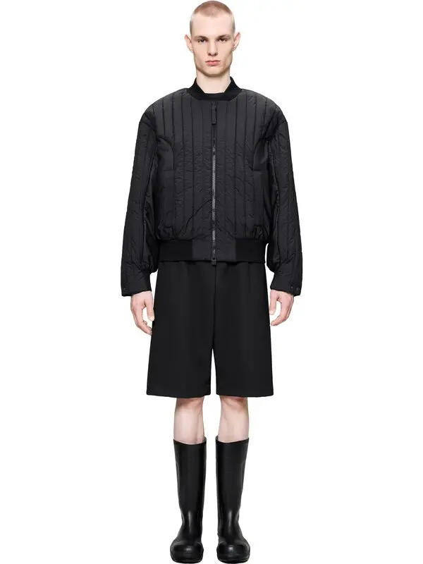Rains Koya Vision Bomber Jacket With Quilted & Pu Panels - Black
