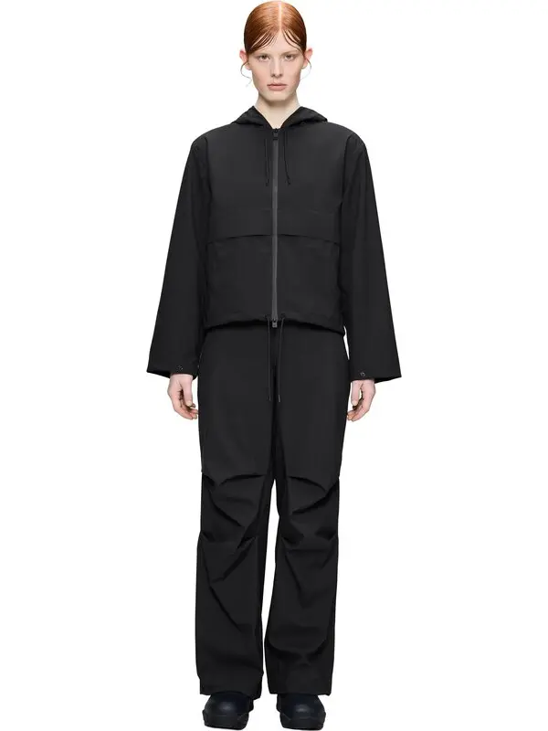 Rains Suva Hardshell Cropped Jacket With Drawstring Hood And Zip Pockets - Black