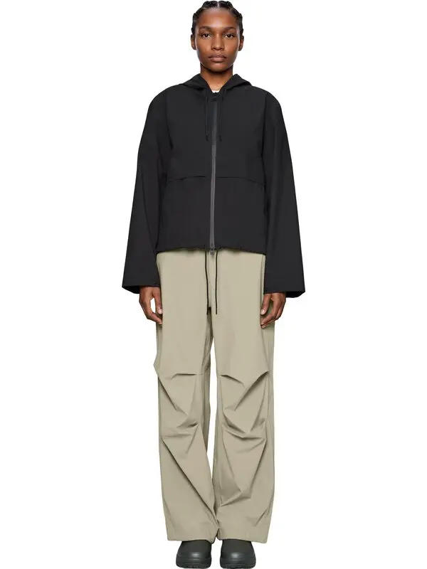 Rains Suva Hardshell Cropped Jacket With Drawstring Hood And Zip Pockets - Black