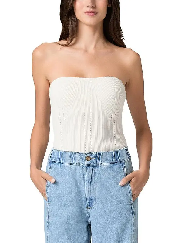 Paige Valentina Ribbed Strapless Top - White