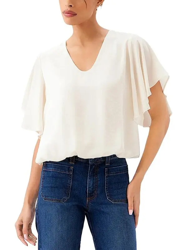 Karen Kane Flutter Sleeve V-neck Top - Ecru