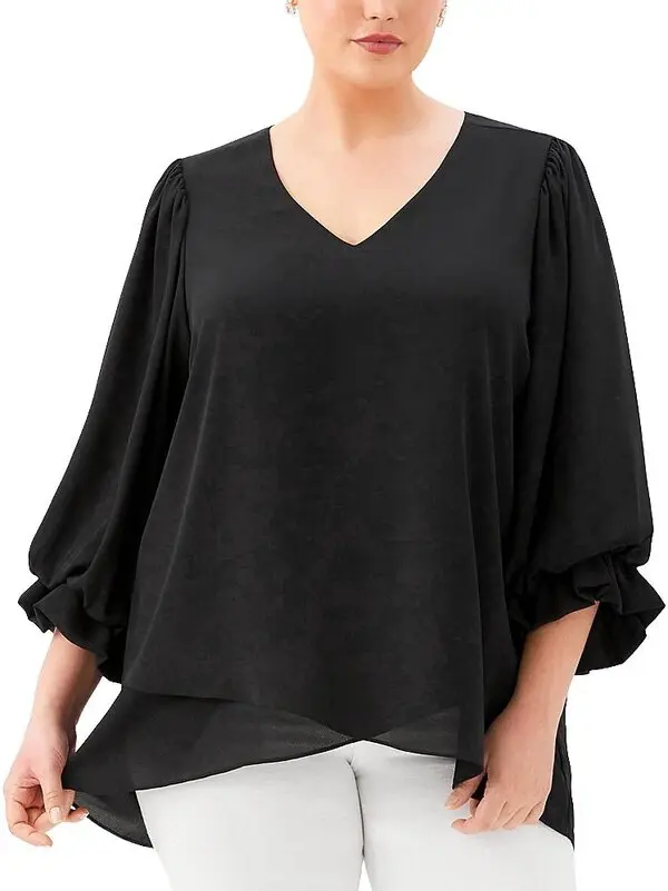 Karen Kane Layered Sleeve Asymmetrical Blouse - Black
