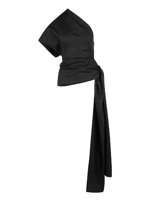 HEIRLOME Marianne Asymmetrical Draped Silk Top - Black
