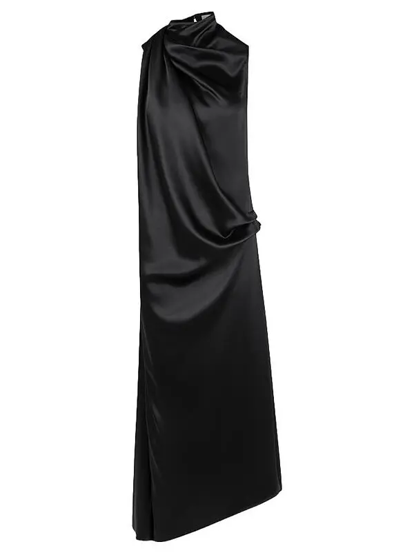 HEIRLOME Kate Twisted Draped Midi Dress In Silk Satin - Black