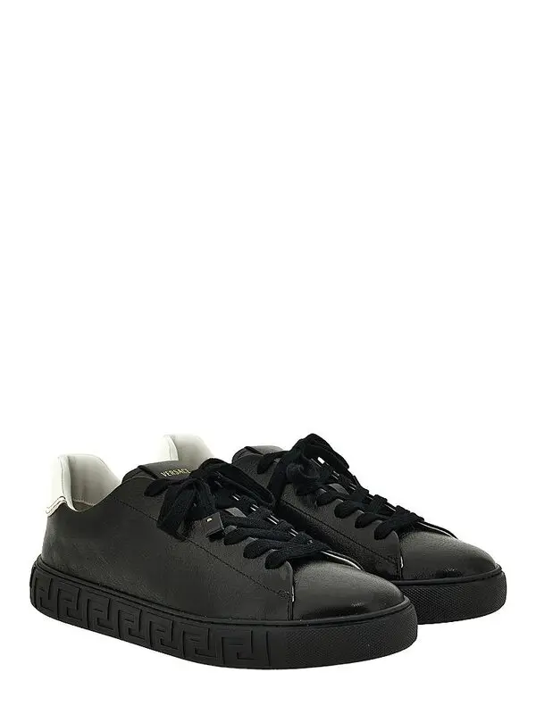 Versace Leather Lace-up Sneakers - Black/white