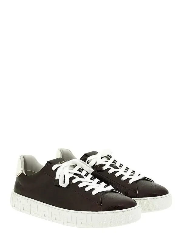 Versace Leather Lace-up Sneakers - Tortara White