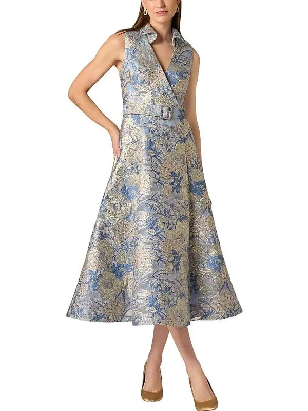 Aidan Mattox Jacquard Midi Shirt Dress - Blue Multi