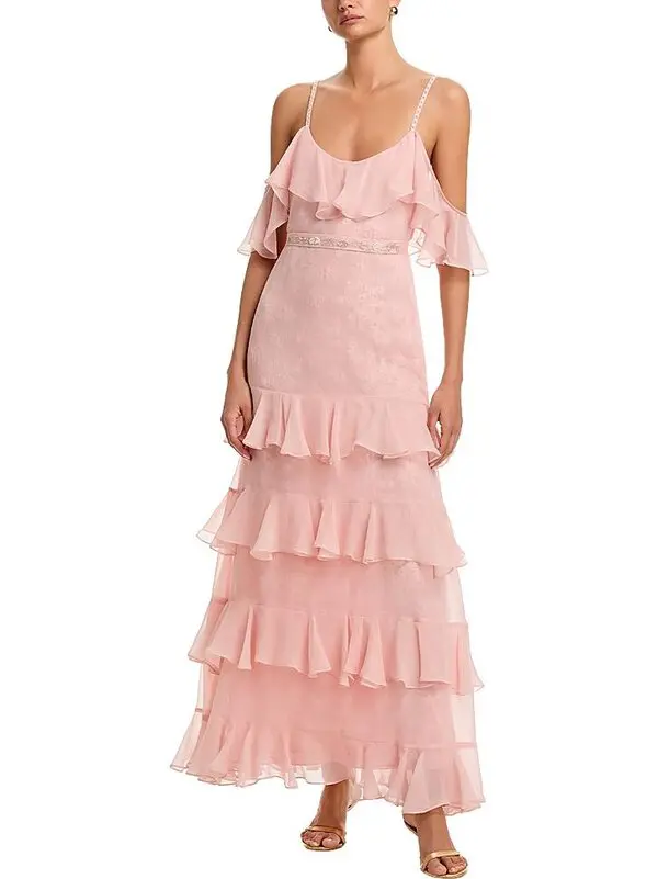 LoveShackFancy Laelia Silk Ruffled Maxi Dress - Pale Mauve