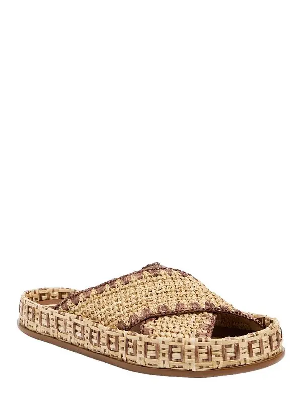 Fendi Raffia Espadrille Slide Sandals - Natural