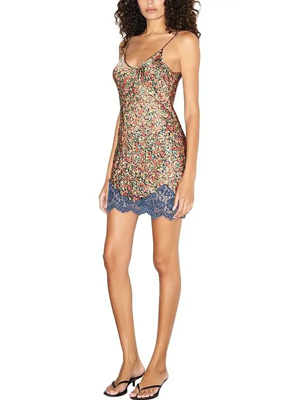 RE/DONE Alexia Floral Print Slip Dress With Lace Trim - Fruit Punc