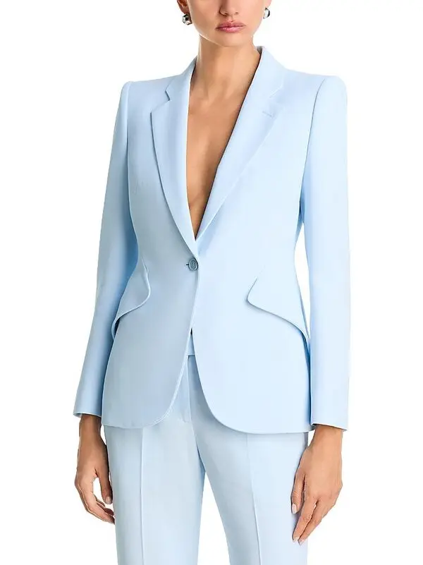 Alexander McQueen Leaf Crepe Single Breasted Blazer - Turquoise