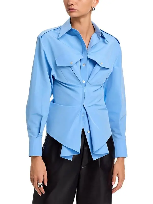 Alexander McQueen Gathered Long Sleeve Shirt - Navy