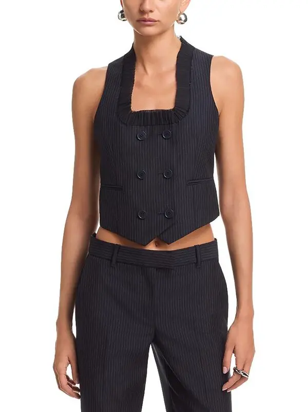 Alexander McQueen Double-breasted Wool-mohair Waistcoat - Navy Melange