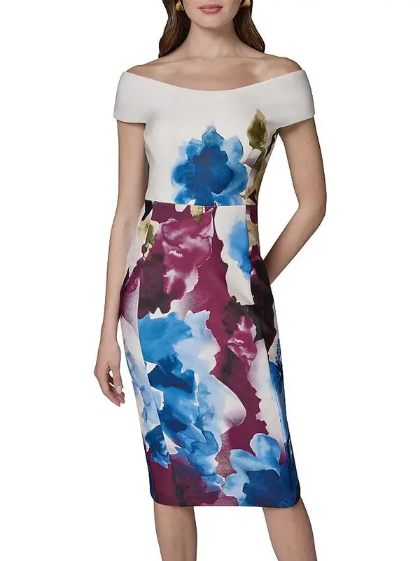 Donna Karan New York Off-the-shoulder Floral Print Dress - Sangria/