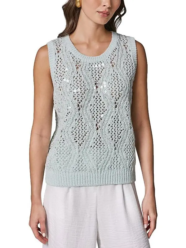 Donna Karan New York Open Stitch Sequin Knit Tank - Skylight/billowing Sand