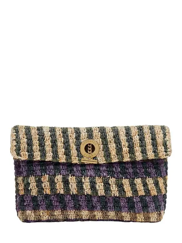 Veronica Beard Raffia Clutch - Purple Multi