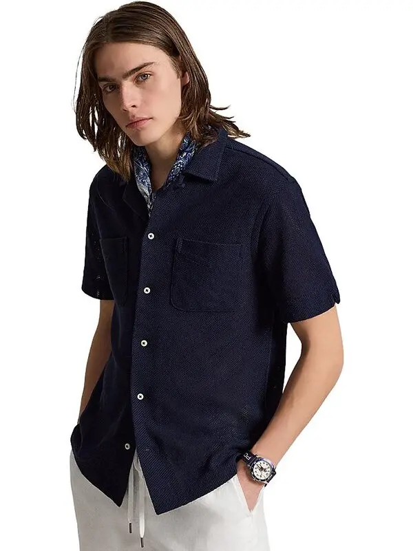 Polo Ralph Lauren Textured Pointelle Camp Shirt - Navy