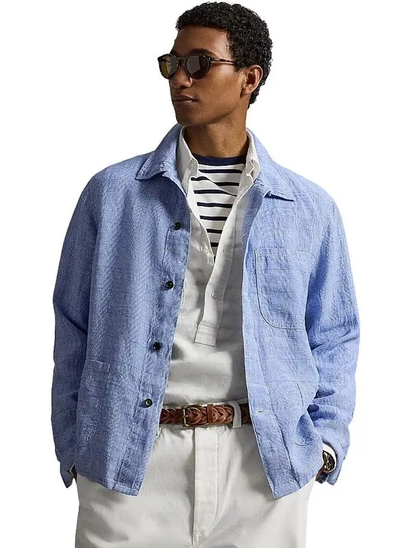 Polo Ralph Lauren Plaid Linen Utility Overshirt - Blue/white