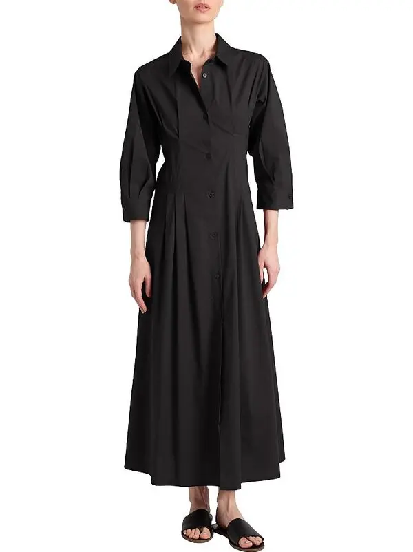 Santorelli Miley Midi Shirt Dress In Cotton Stretch - Black