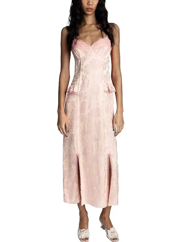 Anna Sui Damask Rose Brocade Slip Dress - Blush