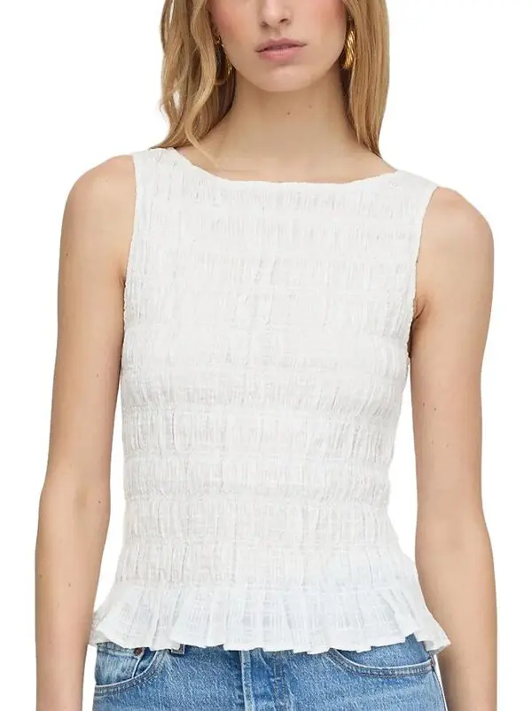 Hill House Home Phoebe Smocked Top - White Crinkle Check