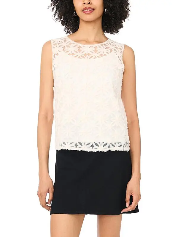 Vince Camuto Sleeveless Crewneck Lace Blouse - New Ivory