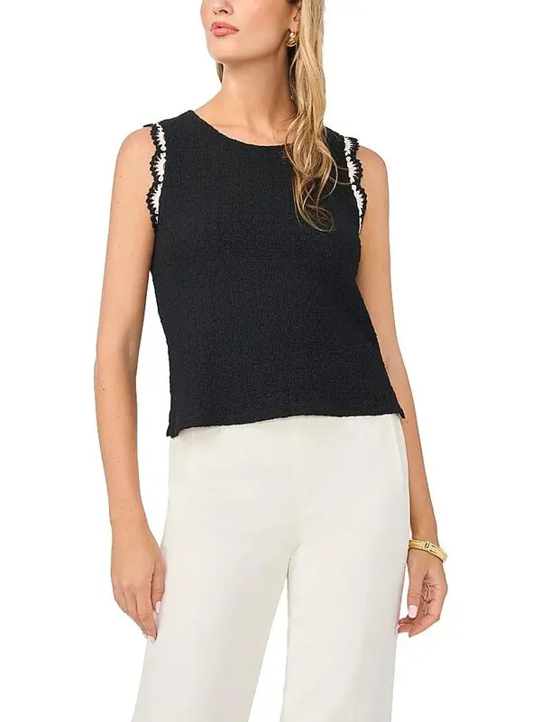 Vince Camuto Sleeveless Textured Tank With Scalloped Trim - Rich Black