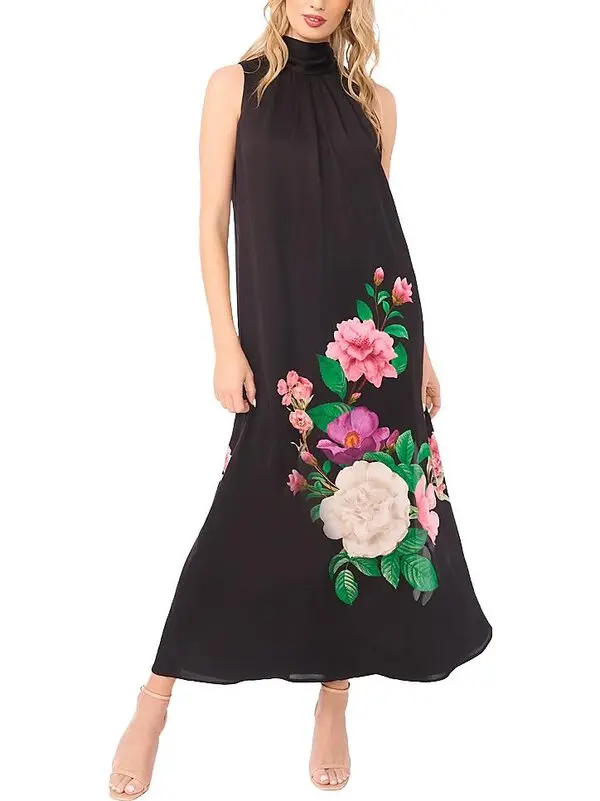 Ted Baker London Anna Gathered Neck Floral Maxi Dress - Rich Black
