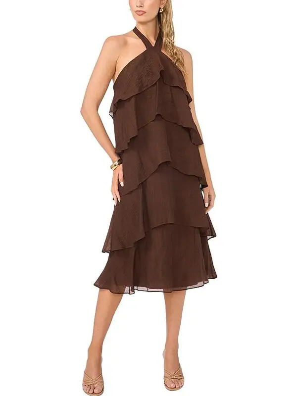 Vince Camuto Tiered High Neck Halter Dress - Mocha