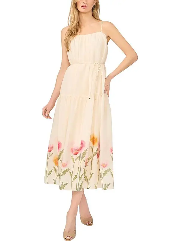 Ted Baker London Eline Floral Print Tiered Midi Dress - Antique White