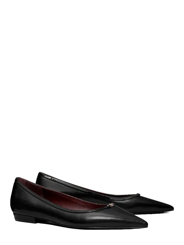 Tory Burch Double T Buckle Pointed Toe Flats - Perfect Black